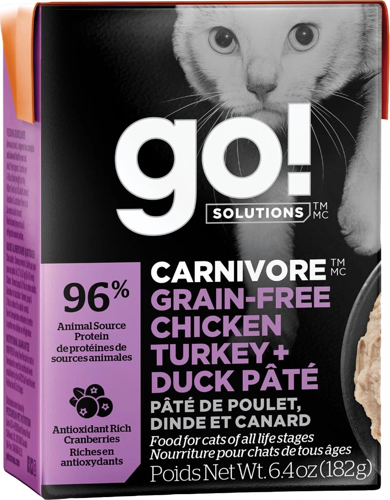 Go! Carnivore Grain Free Chicken+Turkey+Duck Pate Cat Food 6.4oz ...